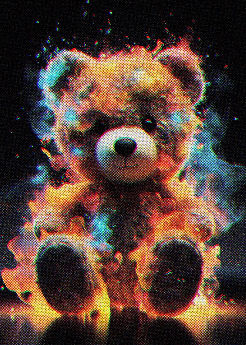 'Teddy Bear Fire' Poster, picture, metal print, paint by Fanth | Displate