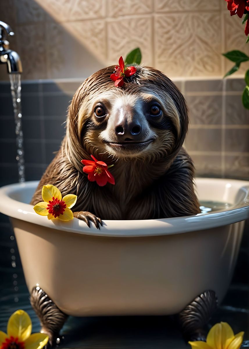 'Sloth on bathroom' Poster, picture, metal print, paint by Ayen Khusna ...