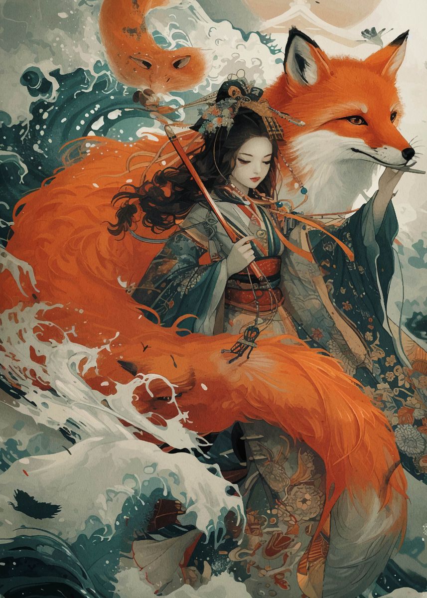 'Kitsune Japanese Fox' Poster, picture, metal print, paint by Dominguez ...