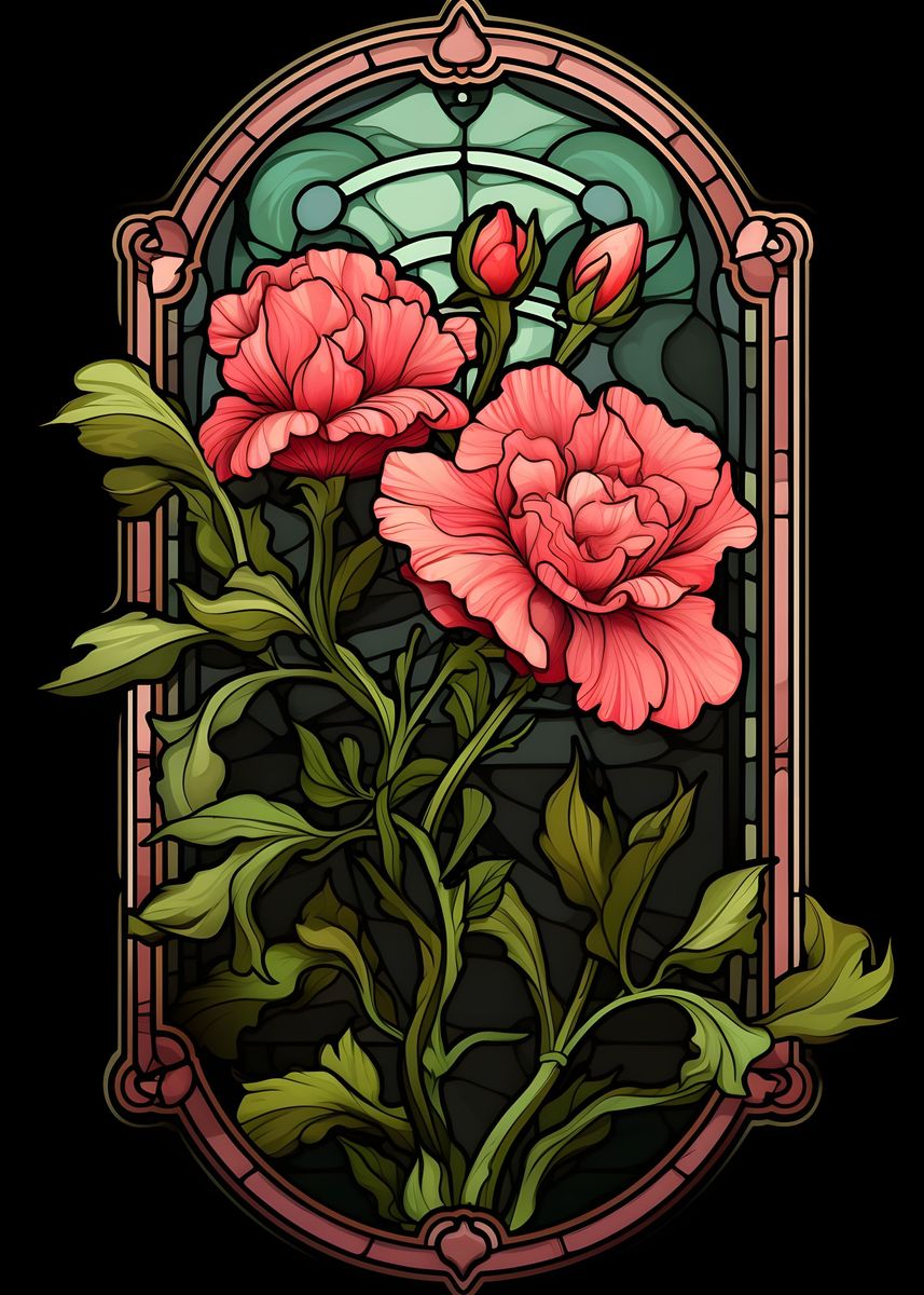 'Stained Glass Carnation' Poster, picture, metal print, paint by ...