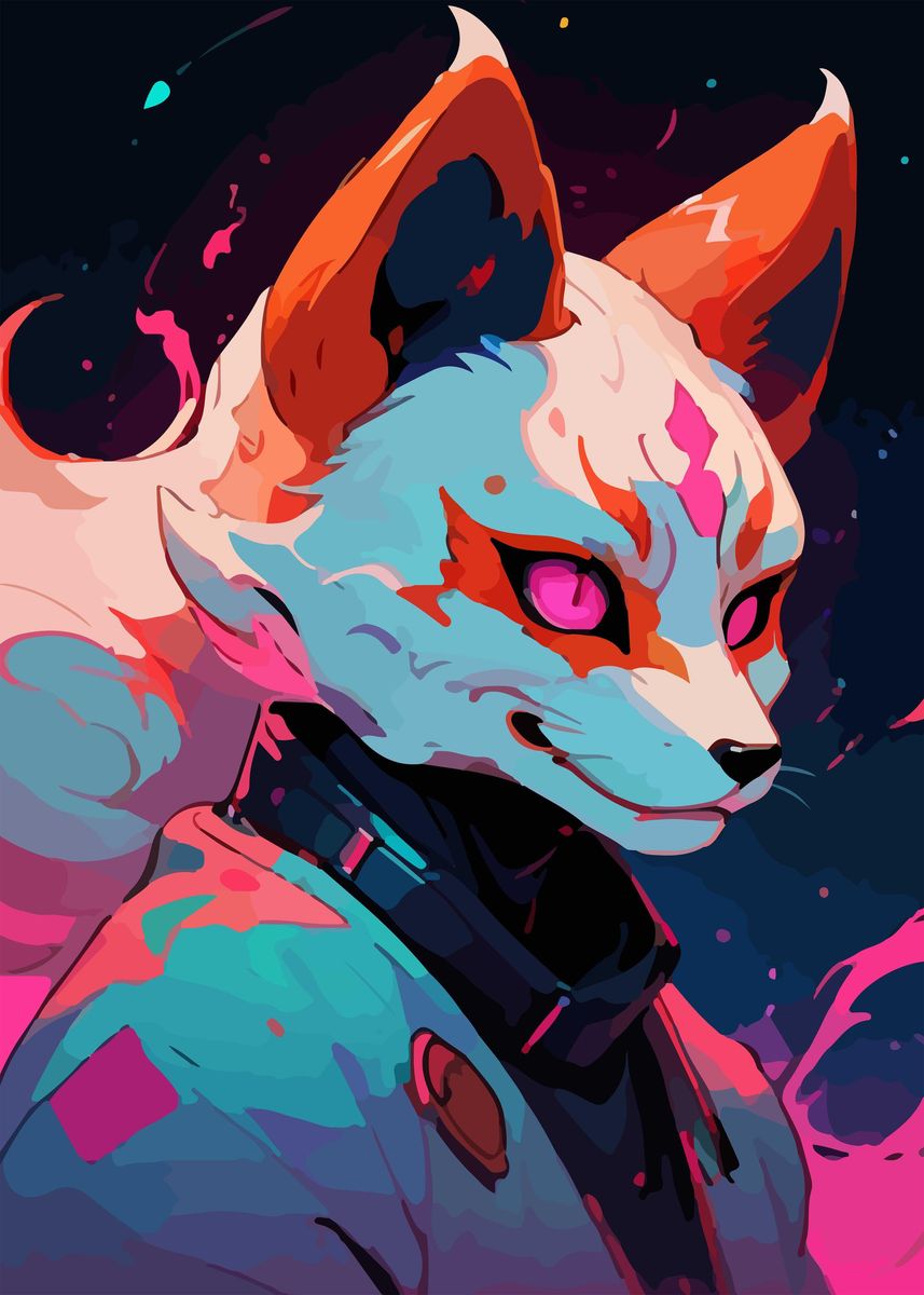 'kitsune' Poster, picture, metal print, paint by sam the cat | Displate