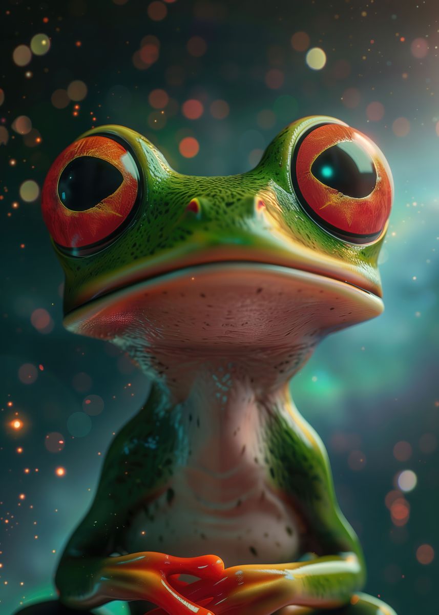 'Cute Frog Contemplating' Poster, picture, metal print, paint by MulletMonkey | Displate