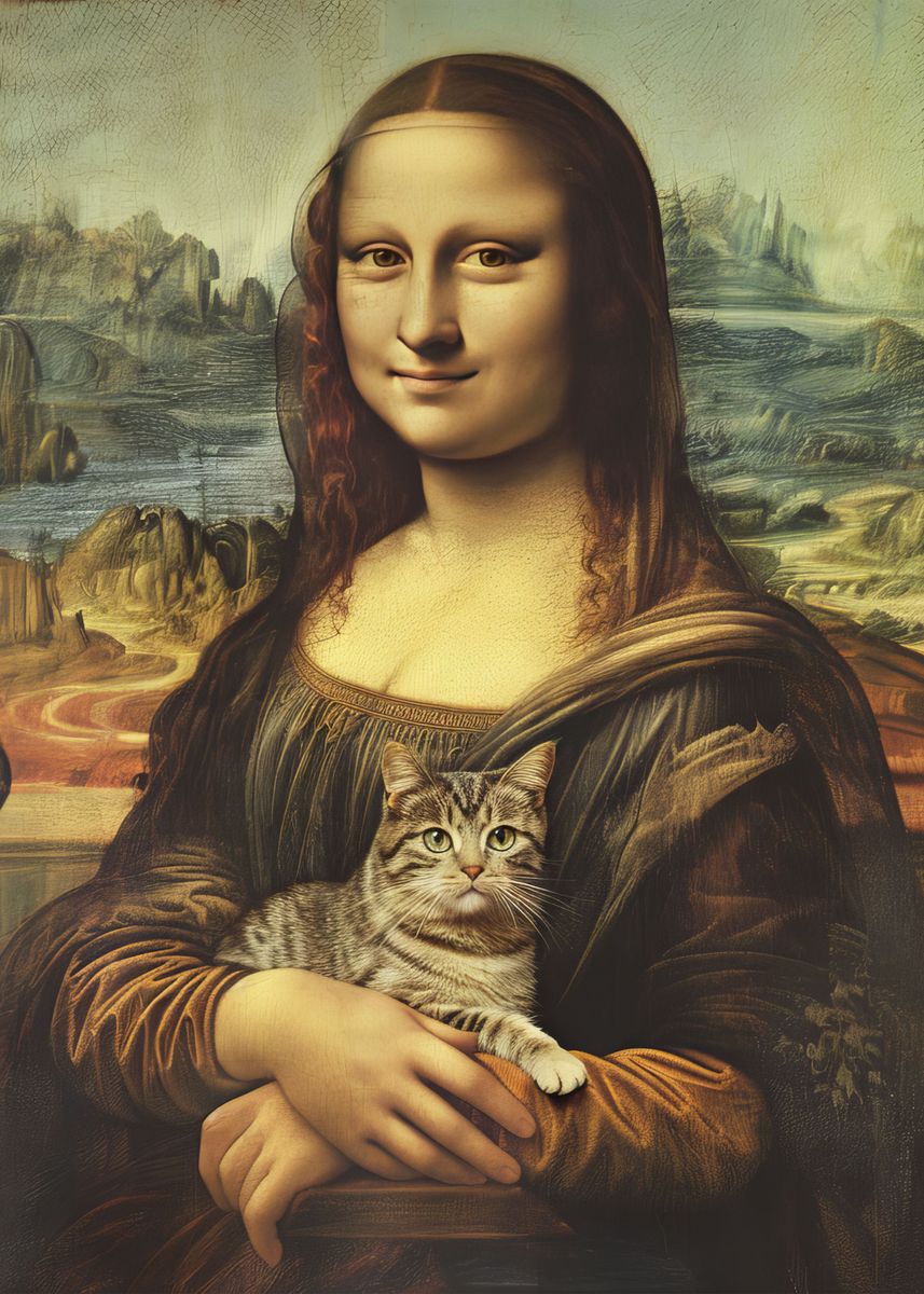 'Mona Lisa with a cat' Poster, picture, metal print, paint by Vizio ...