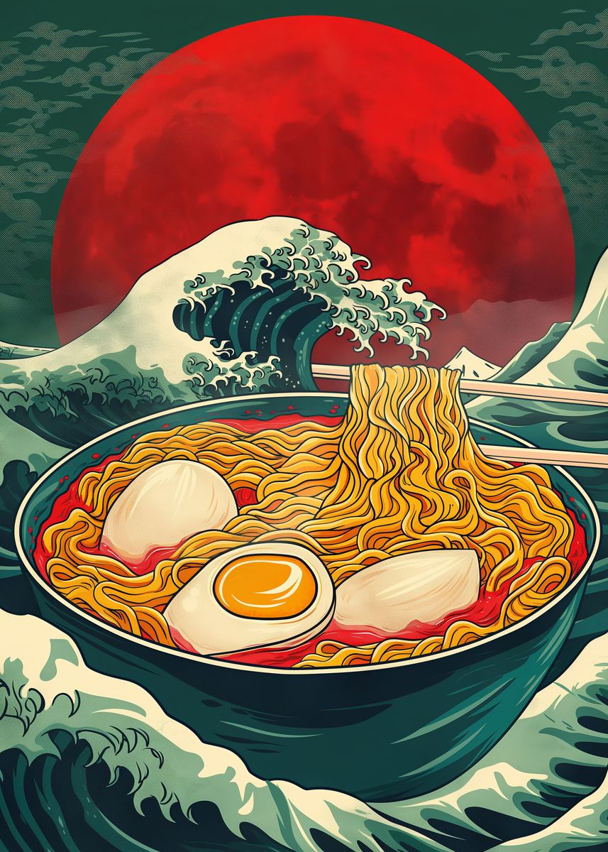 'Surfing the Noodle Wave' Poster, picture, metal print, paint by Anima ...