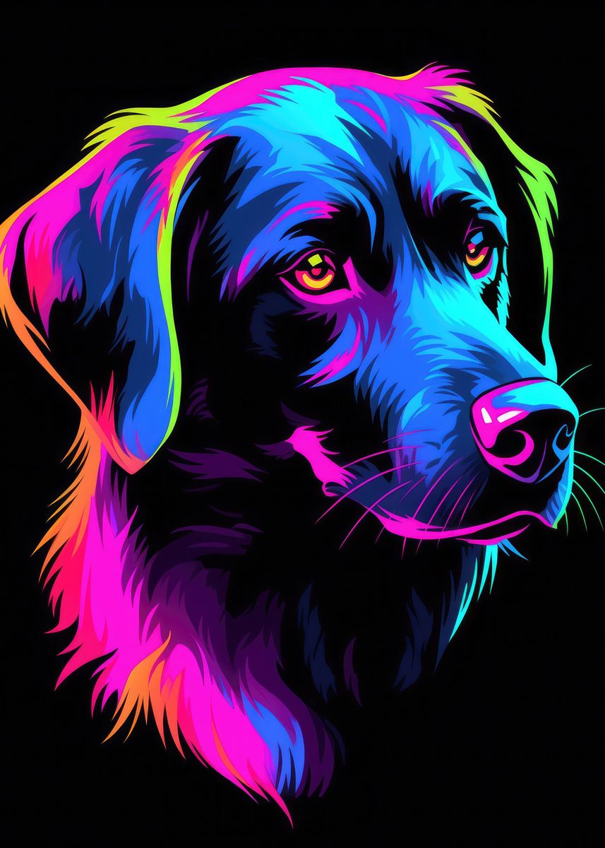 'Dog Animal Neon Pet Friend' Poster, picture, metal print, paint by ...