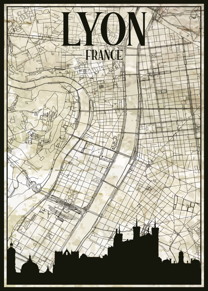 'Lyon City Map France' Poster, picture, metal print, paint by Max Ronn ...