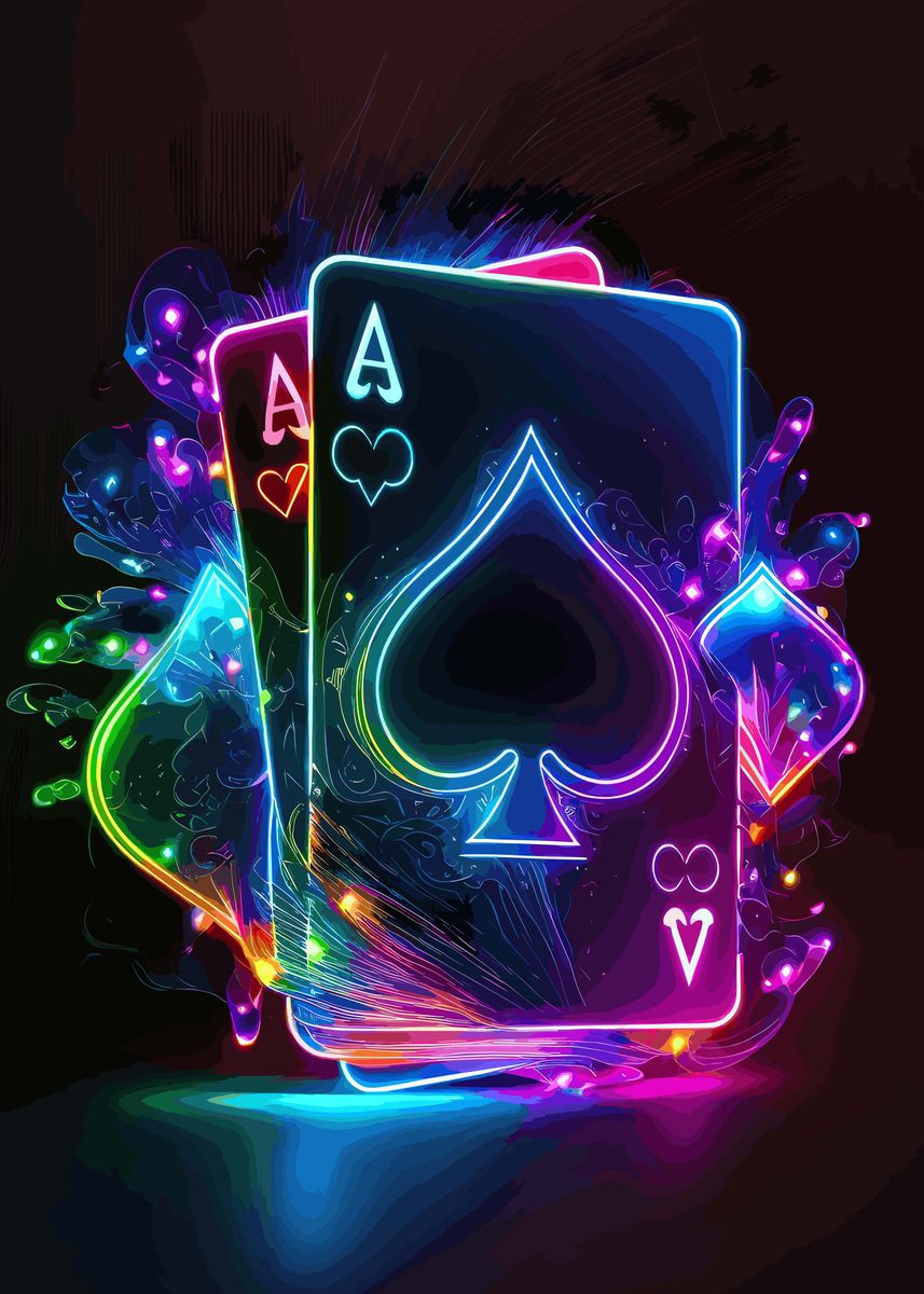 'Poker Cards neon' Poster, picture, metal print, paint by Richard ...