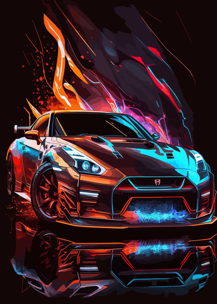 'Nissan GT-R Neon Style' Poster, picture, metal print, paint by ART HEY ...
