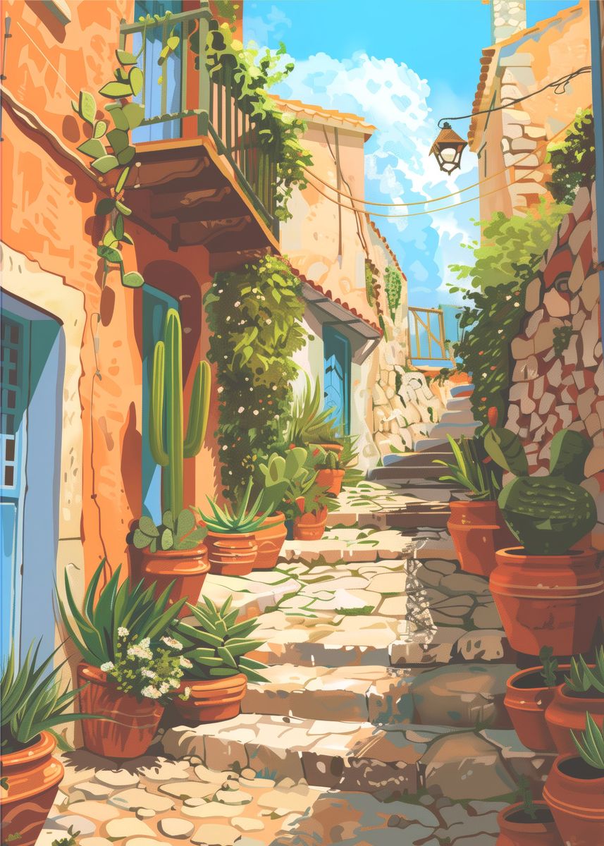 'Greek Streets' Poster, picture, metal print, paint by Hristiyana ...