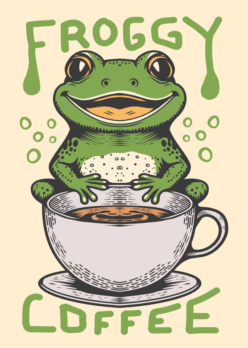 'Frog and Coffee' Poster, picture, metal print, paint by Milhad Art ...