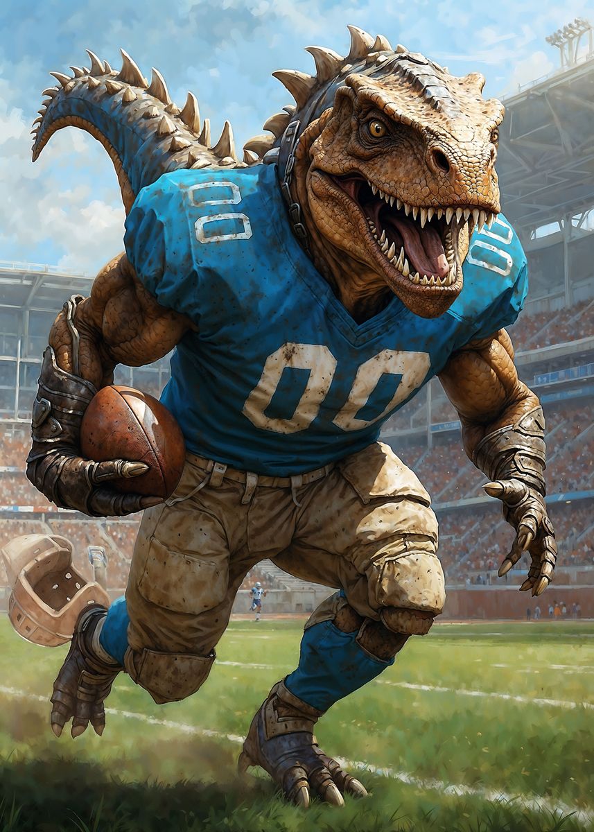 'Gridiron Dino Football 4' Poster, picture, metal print, paint by Mudge ...
