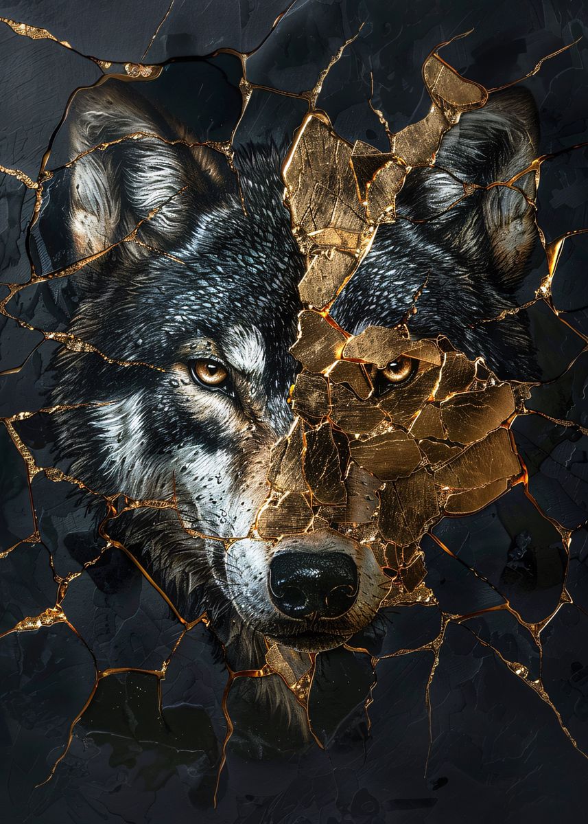 'wolf dripping gold' Poster, picture, metal print, paint by kampanoulis ...
