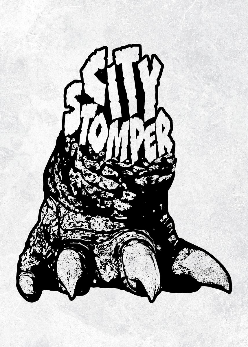 'City Stomper B&W' Poster, picture, metal print, paint by Godzilla x ...