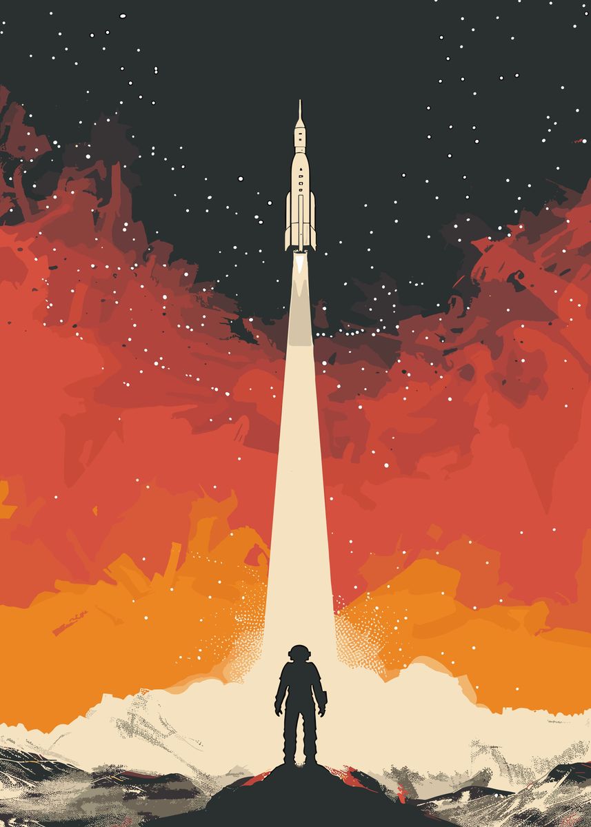 'Spaceship going into Space' Poster, picture, metal print, paint by ...