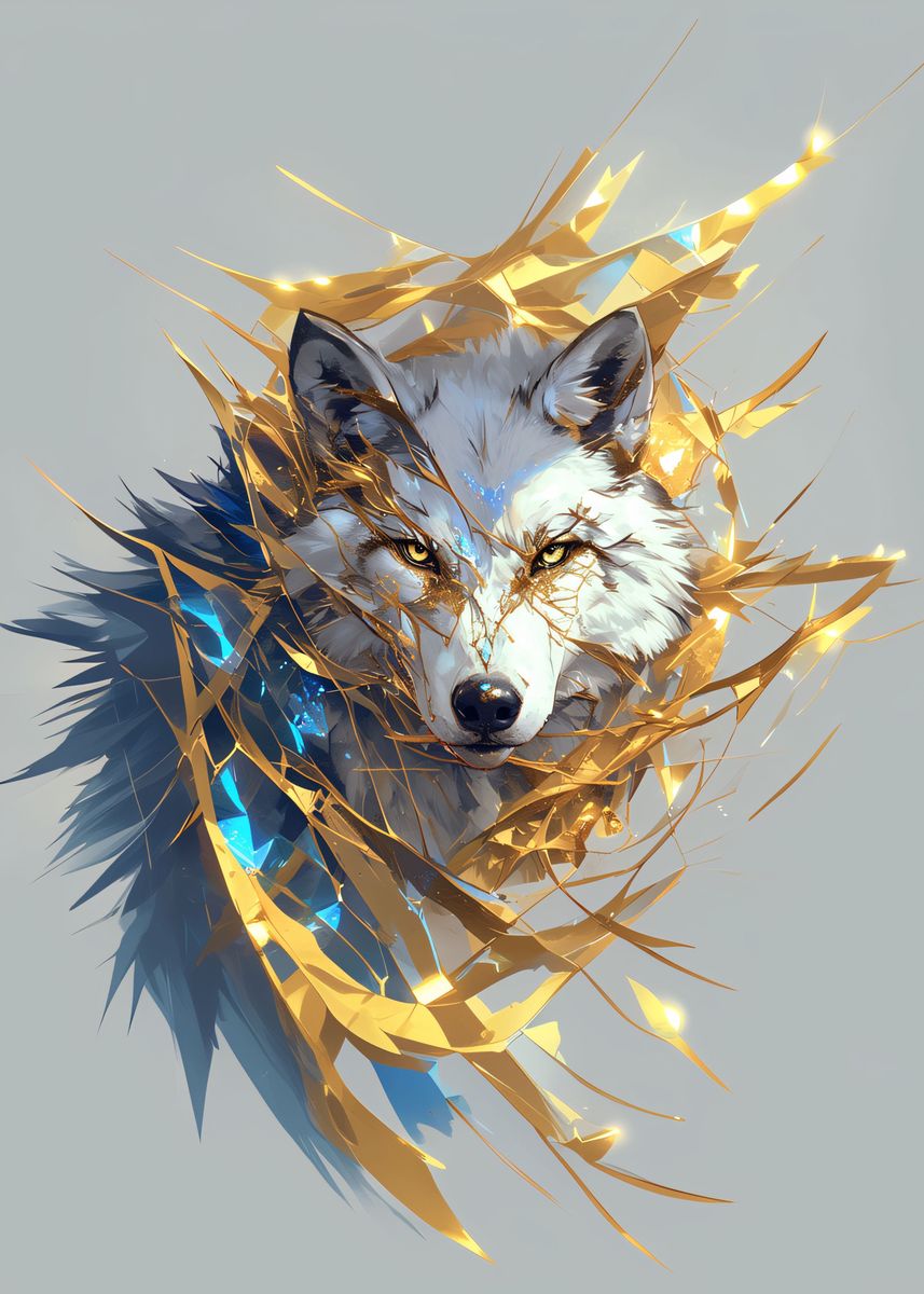 'kintsugi art wolf face' Poster, picture, metal print, paint by boubos ...