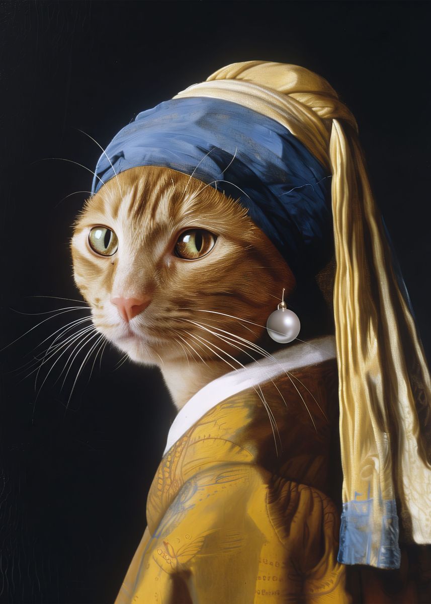 'Cat with Pearl Earring' Poster, picture, metal print, paint by Vizio ...