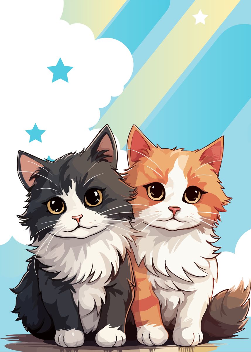 'Two Cute Kittens' Poster, picture, metal print, paint by Esther ...