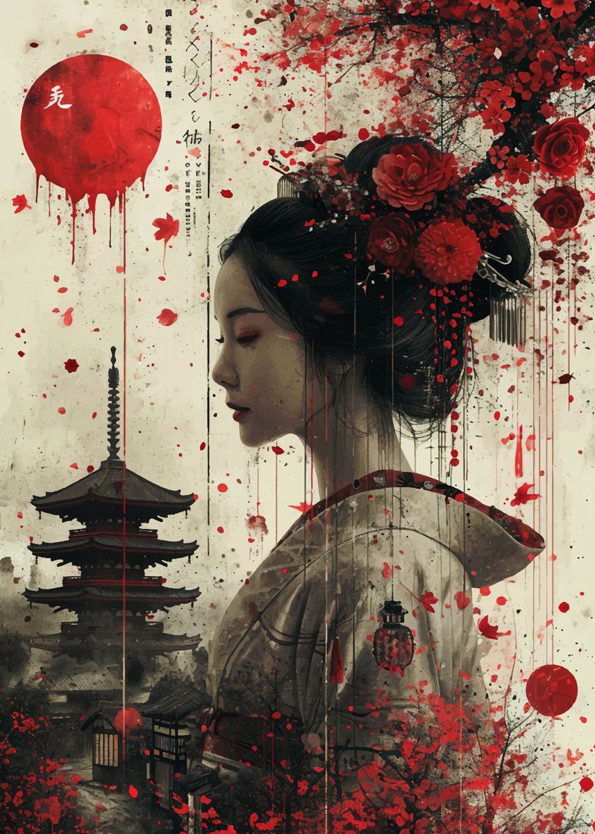 'Geisha Japanese' Poster, picture, metal print, paint by Dominguez Art ...
