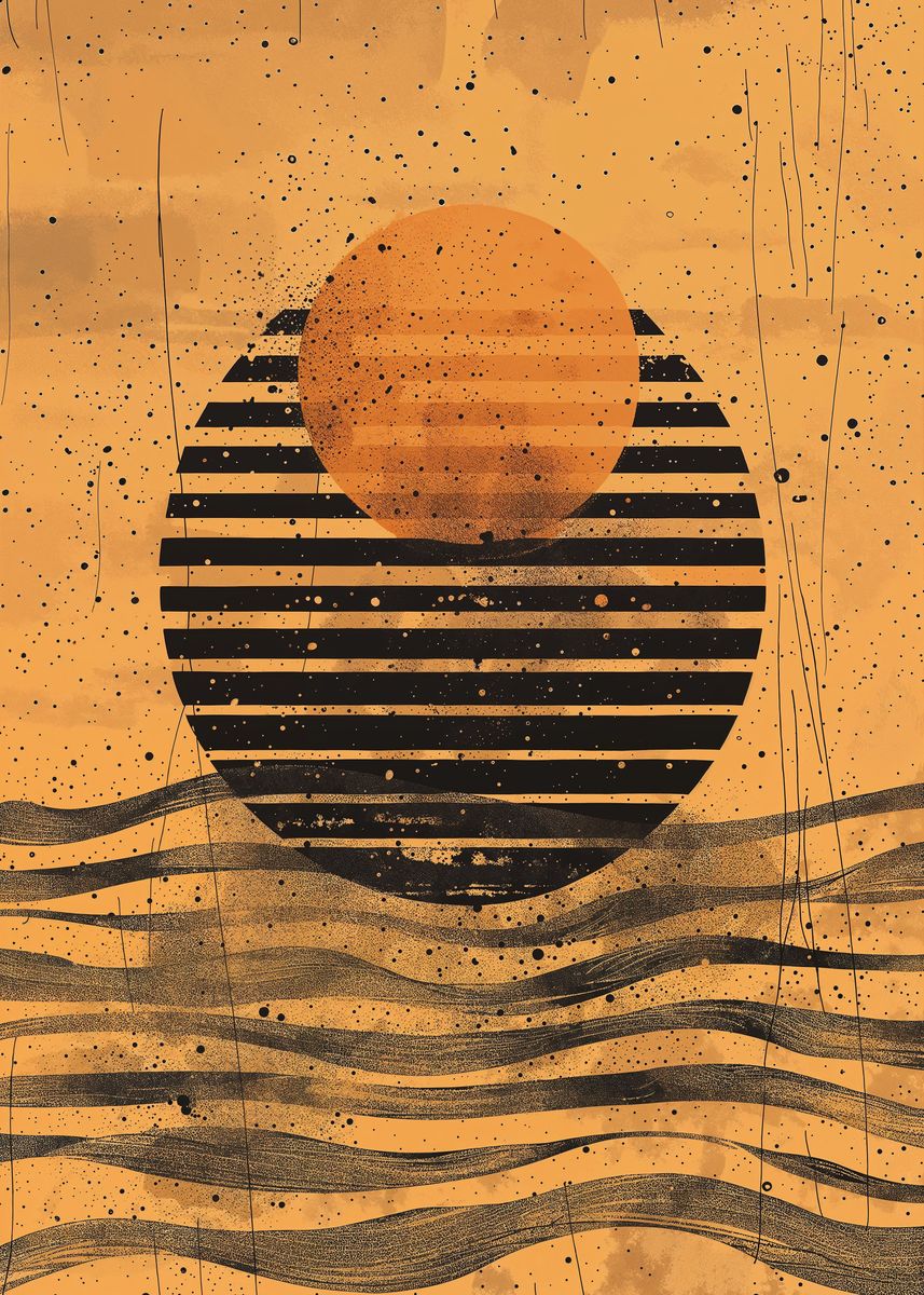 'Amber Orb Waves' Poster, picture, metal print, paint by Katsu | Displate