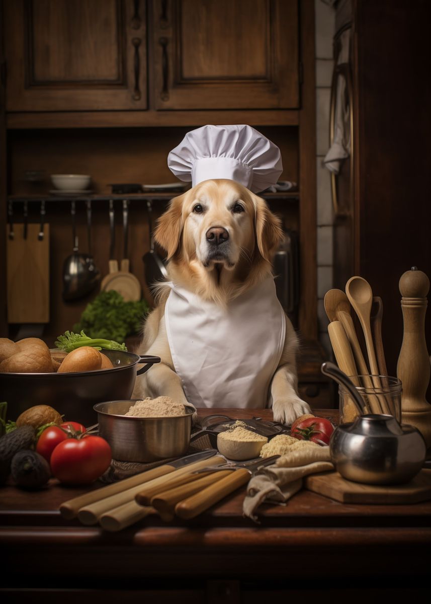 'Dog cooking kitchen' Poster, picture, metal print, paint by Berly ...