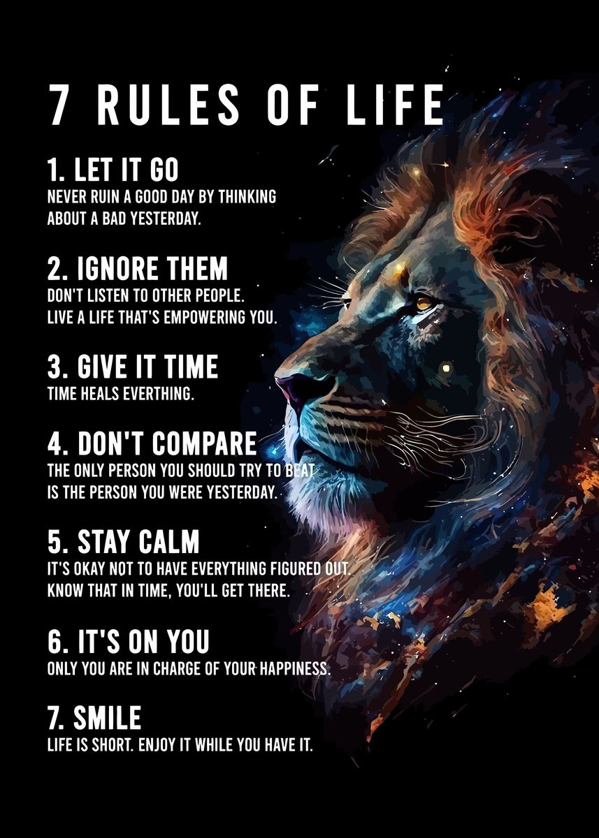 '7 rules of life' Poster, picture, metal print, paint by Tin Renje ...