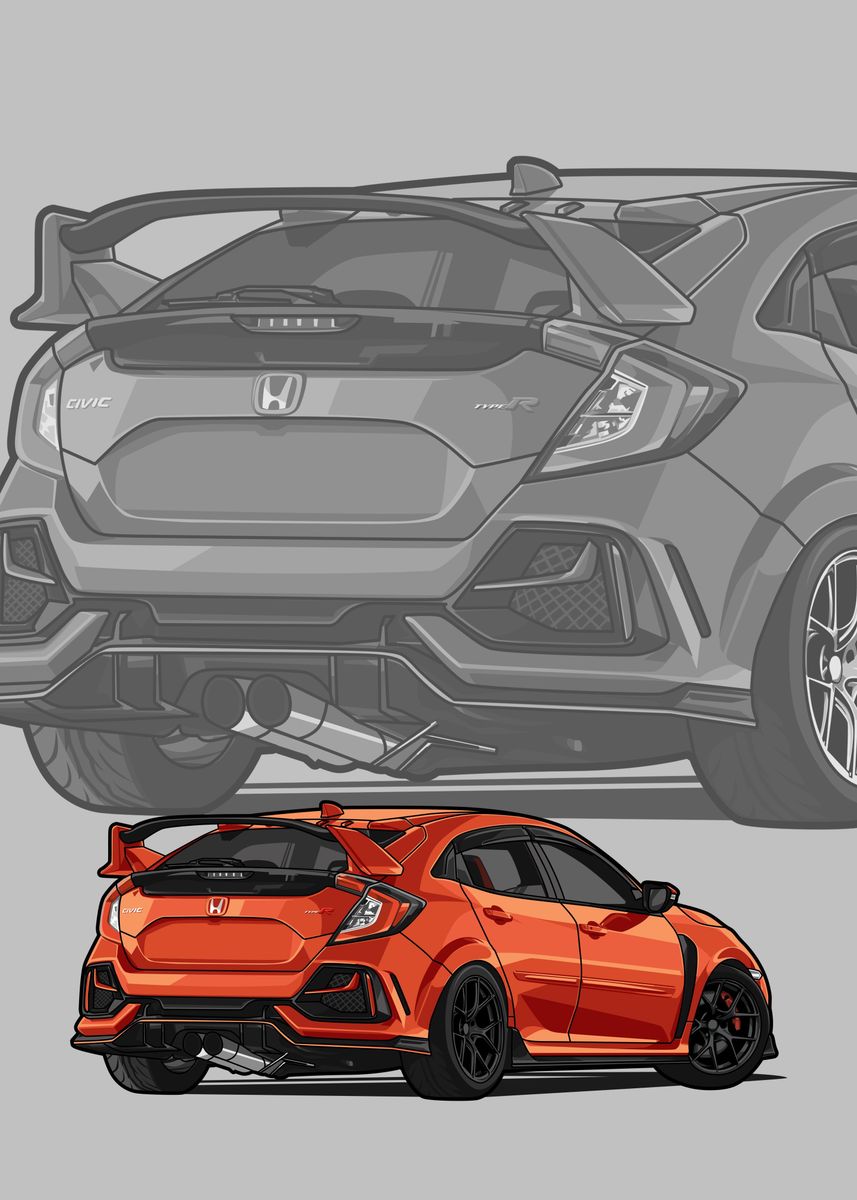 'civic type r orange' Poster, picture, metal print, paint by capture ...