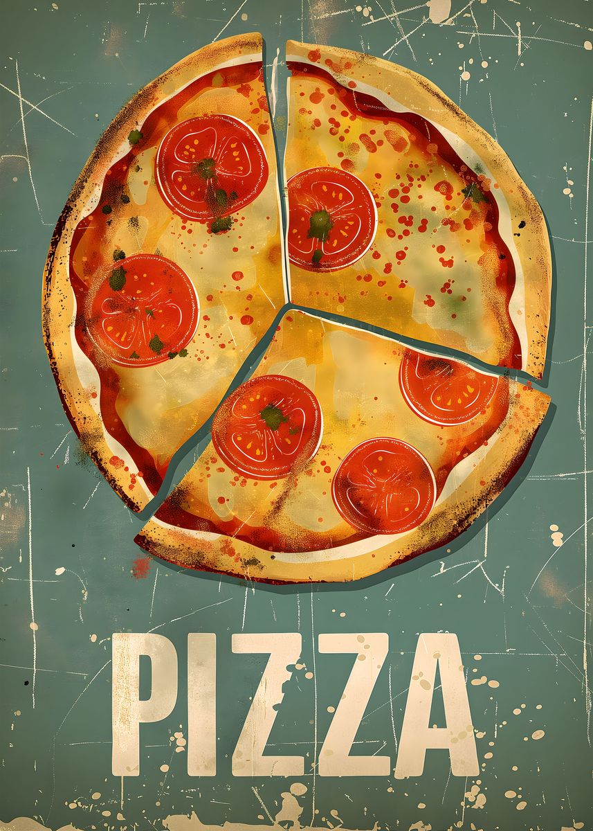 'Vintage Retro Pizza Poster' Poster, picture, metal print, paint by ...