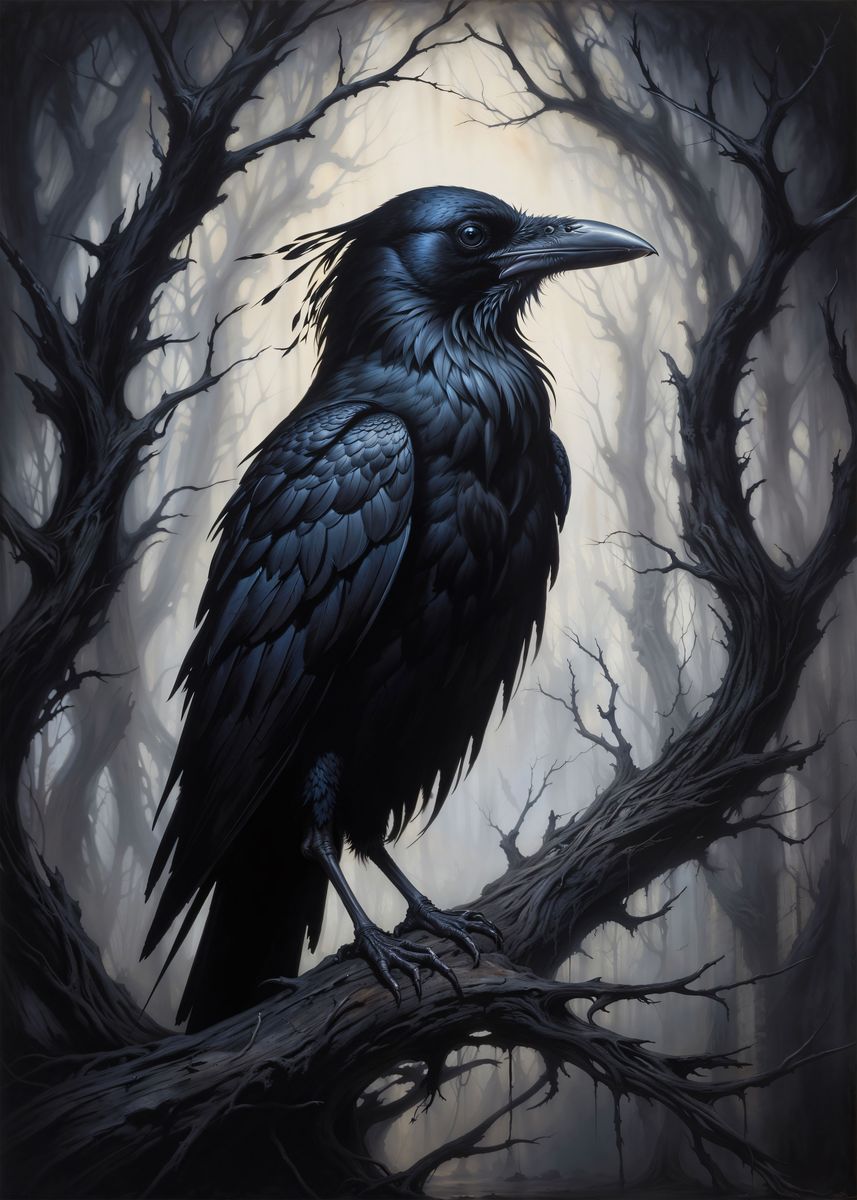 'Raven Perch' Poster, picture, metal print, paint by FlyingBlade | Displate