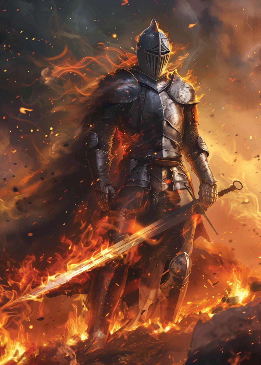 'Knight Heroes and Fire' Poster, picture, metal print, paint by Luna ...