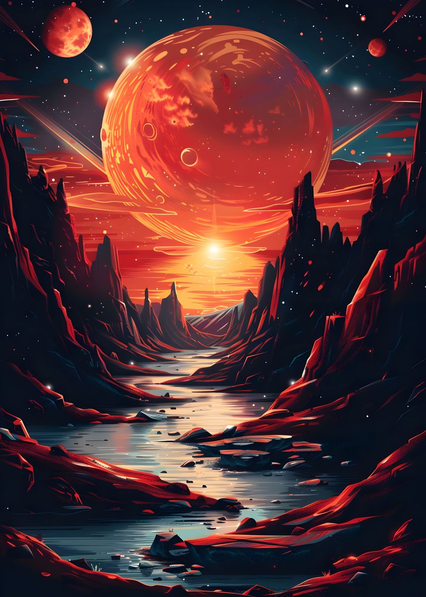 'Red Moon' Poster, picture, metal print, paint by MajopArt | Displate