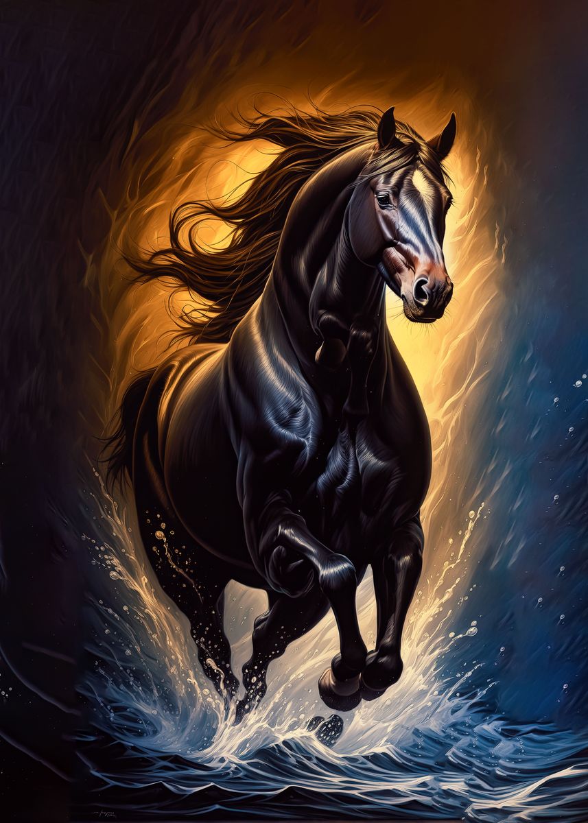'Black Horse' Poster, picture, metal print, paint by NuMaNi Art | Displate