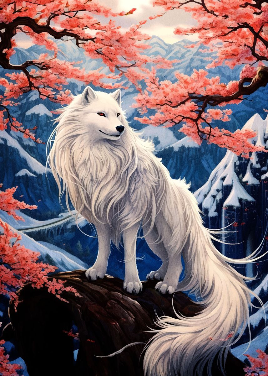'wolf cherry blossom' Poster, picture, metal print, paint by Peter Li ...