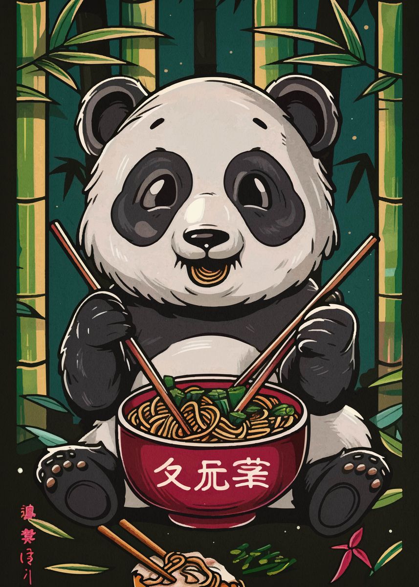 'Panda Ramen Food' Poster, picture, metal print, paint by Yannis Denton ...