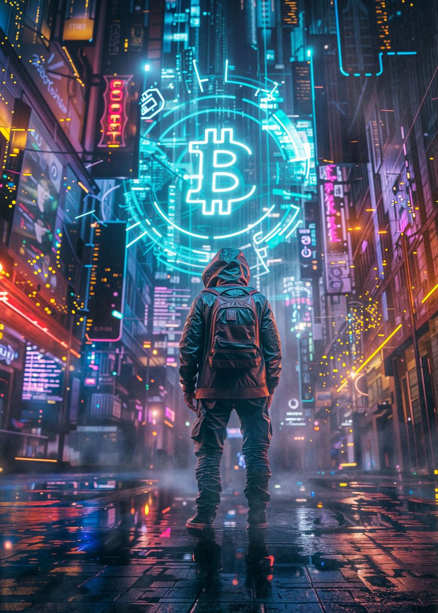 'BTC Crypto CyberCity' Poster, picture, metal print, paint by ...