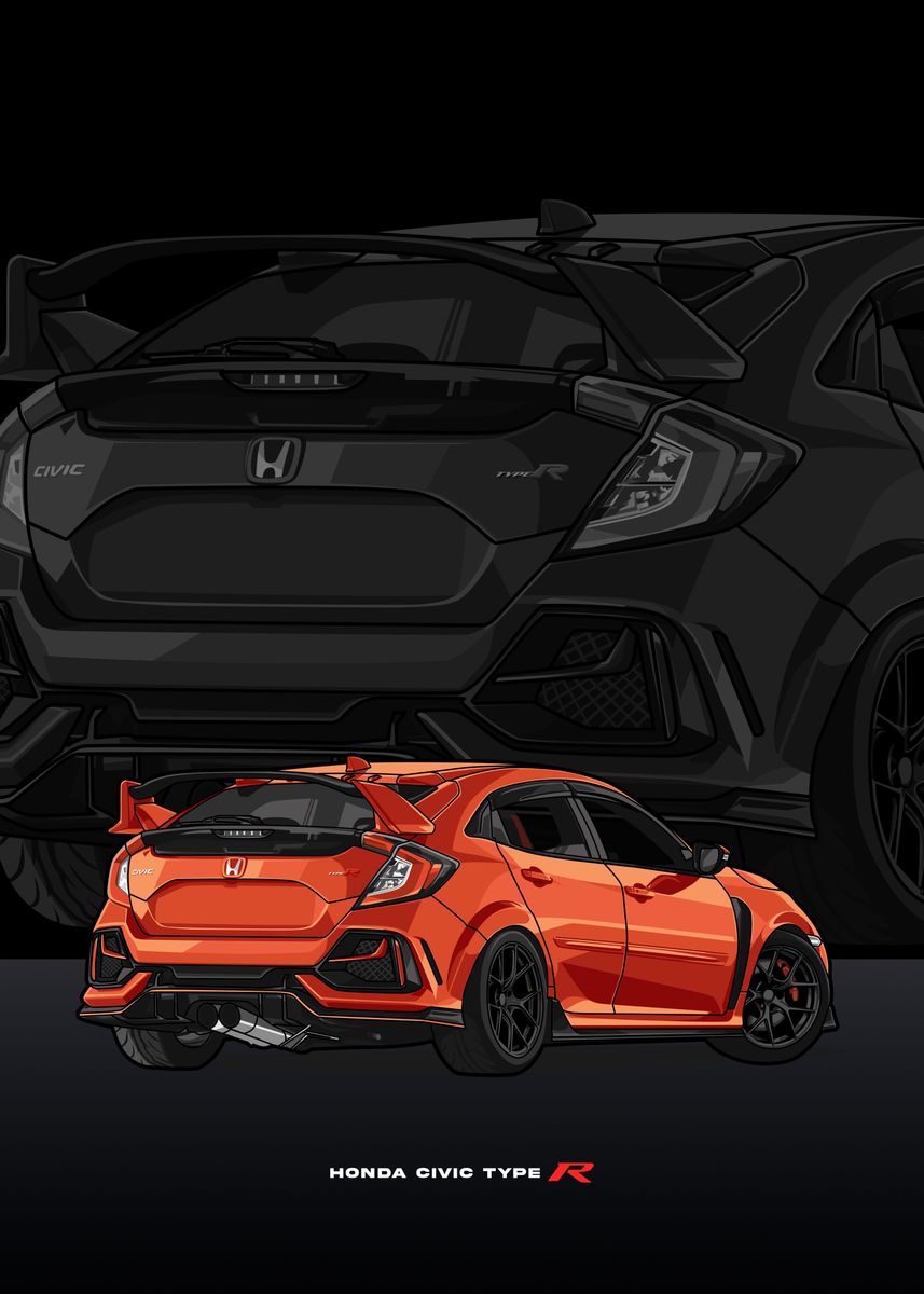 'civic type r orange' Poster, picture, metal print, paint by capture ...