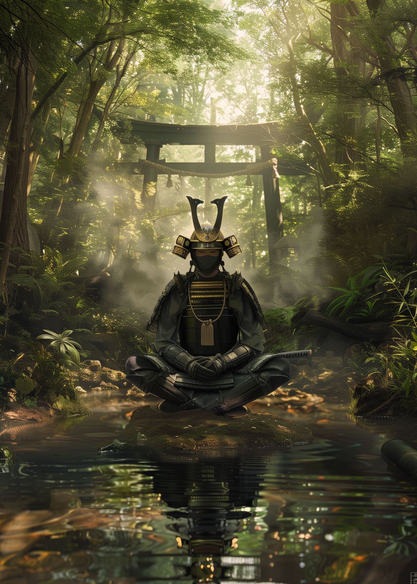 'Samurai Warrior Meditation' Poster, picture, metal print, paint by Aryan Prints | Displate