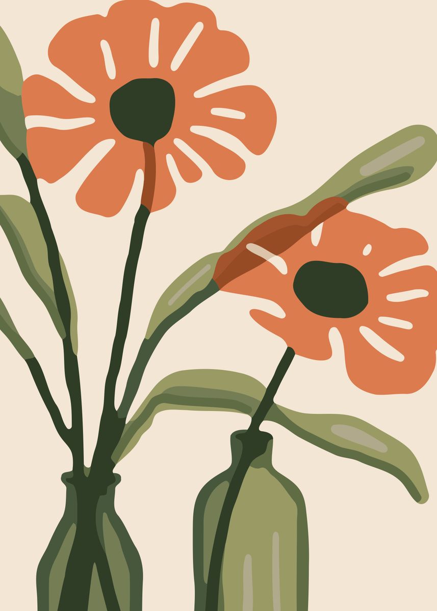 'Vintage flower vase plant' Poster, picture, metal print, paint by ...
