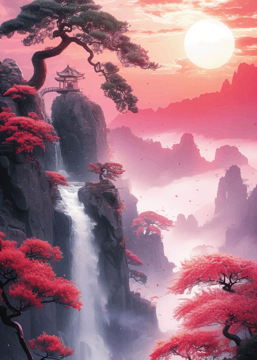 'Chinese Landscape Mountain' Poster, picture, metal print, paint by ...