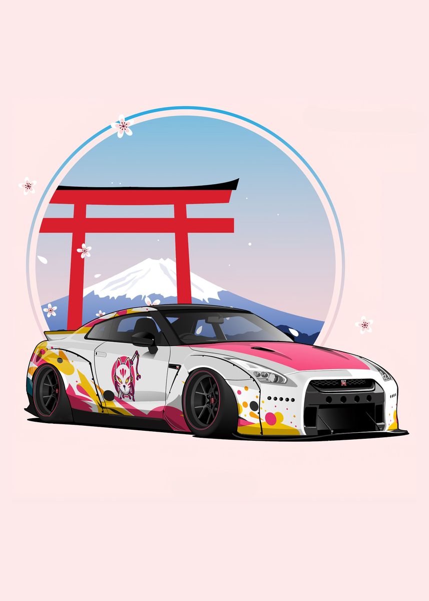 'nissan gtr x fox mask' Poster, picture, metal print, paint by seled ...