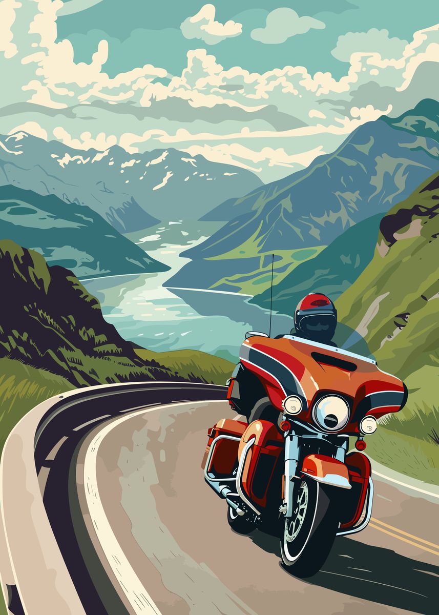 'Scenic Motorcycle Cruiser' Poster, picture, metal print, paint by Mesh ...