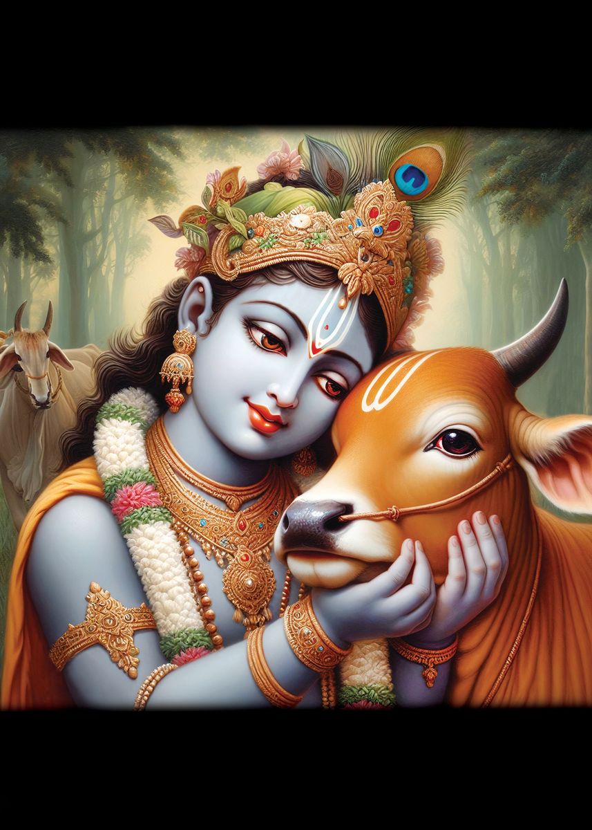 'KRISHNA WITH COW' Poster, picture, metal print, paint by VIVEK KANSARA ...