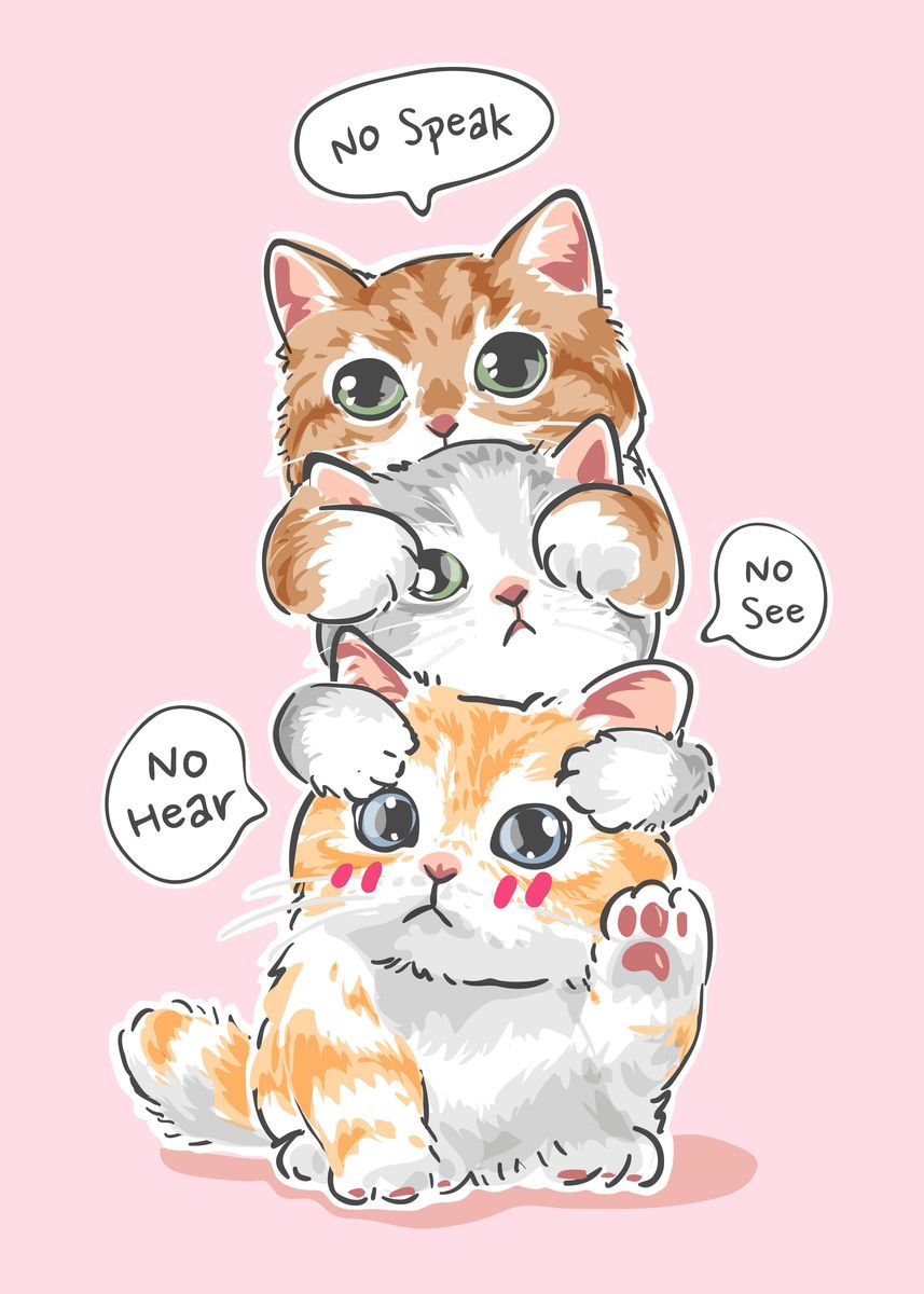 'See no evil kittens' Poster, picture, metal print, paint by Lestat de ...