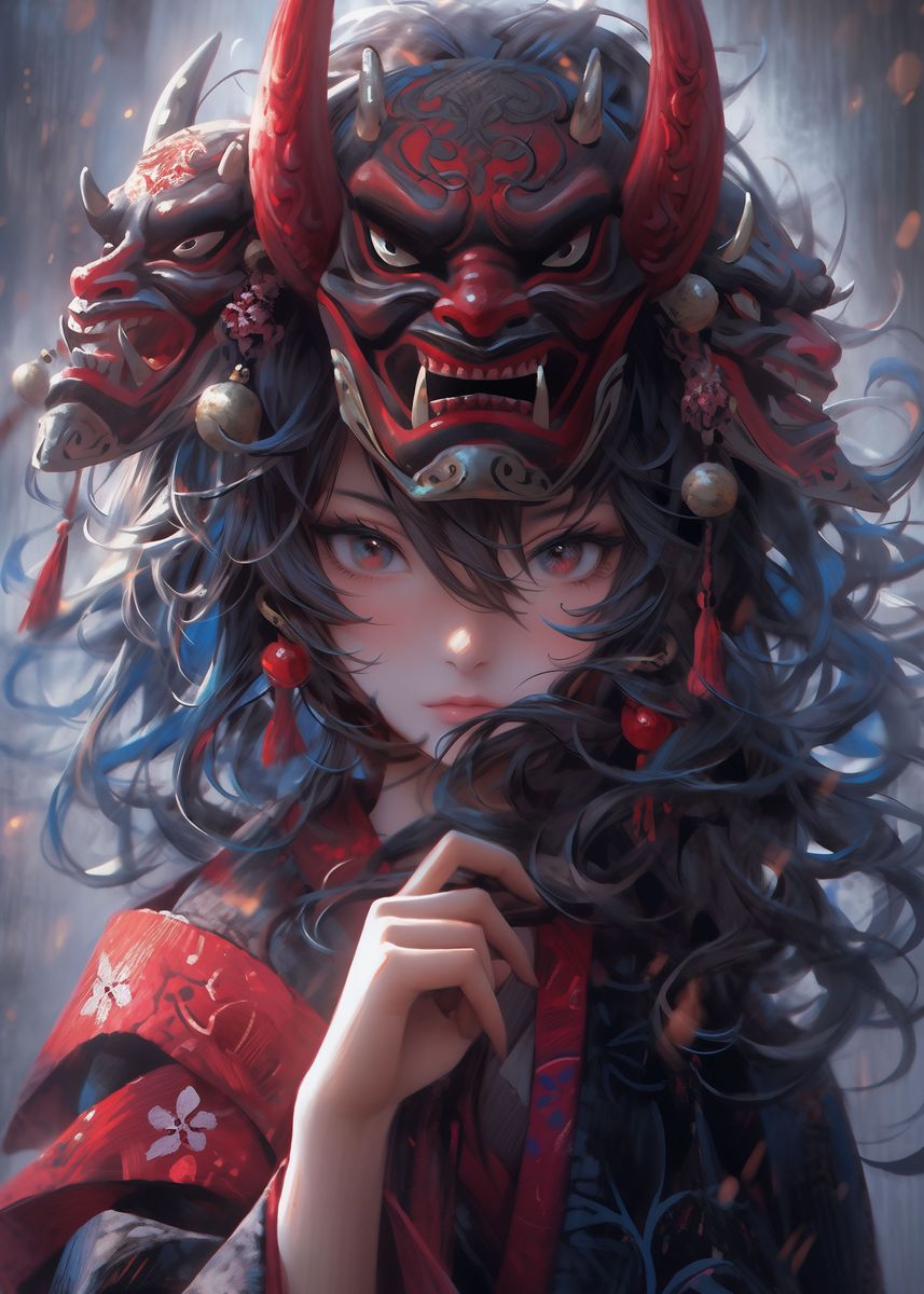 'Demon Mask Girl' Poster, picture, metal print, paint by Siren Song ...