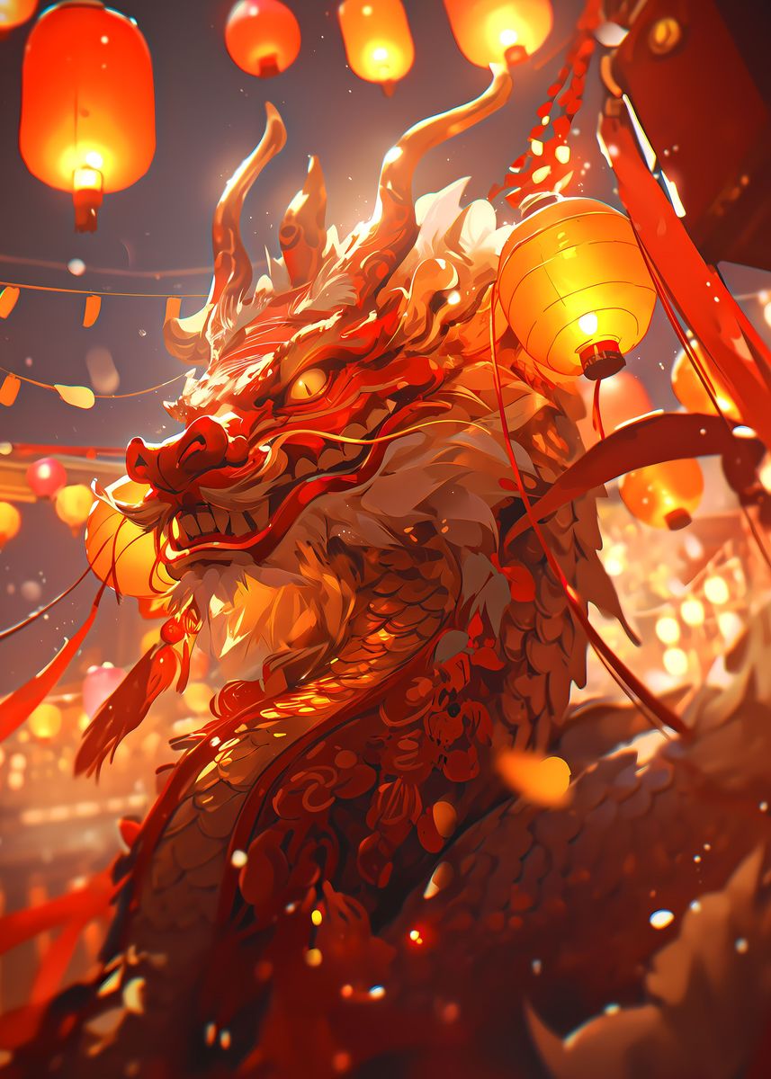 'Chinese Dragon' Poster, picture, metal print, paint by SideygitArt | Displate