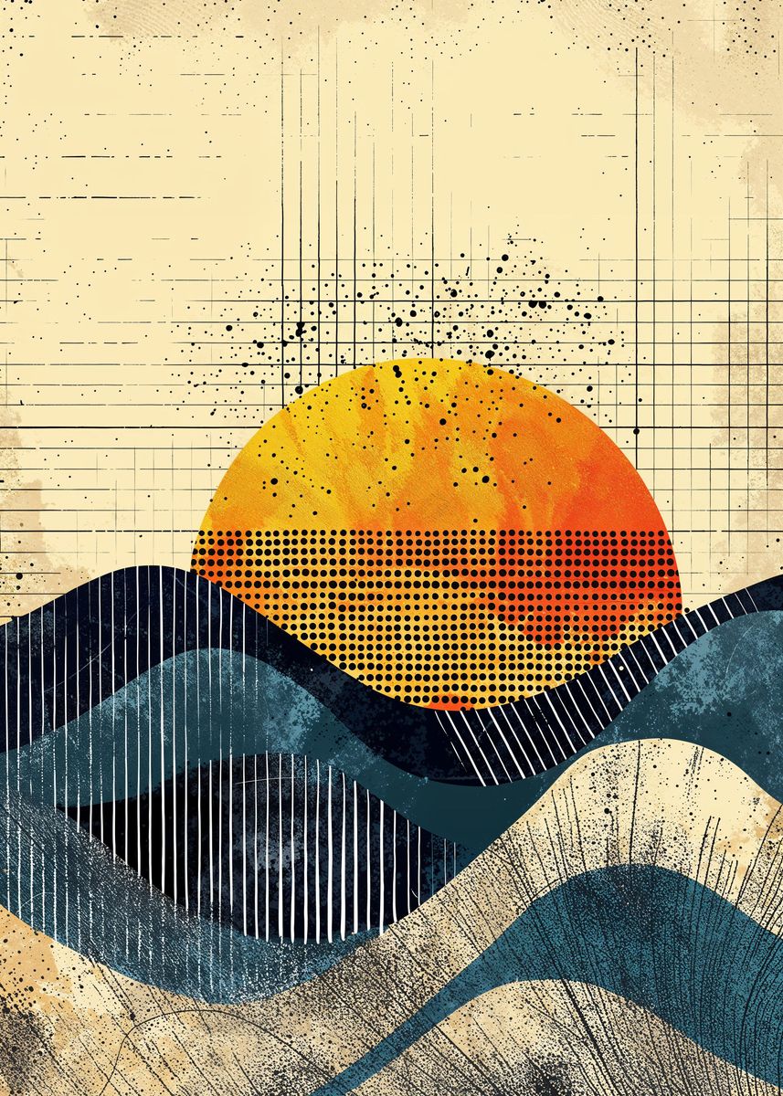 'Sunset Geometry' Poster, picture, metal print, paint by Katsu | Displate