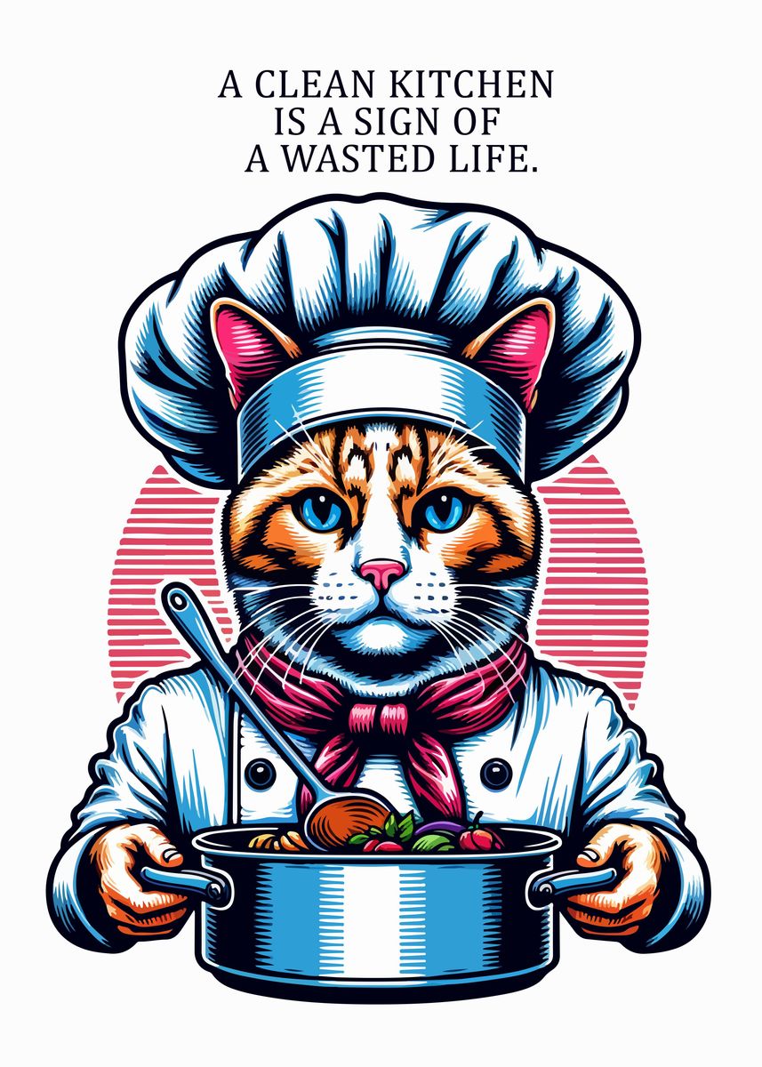 'funny chef cat cook ' Poster, picture, metal print, paint by du giang ...