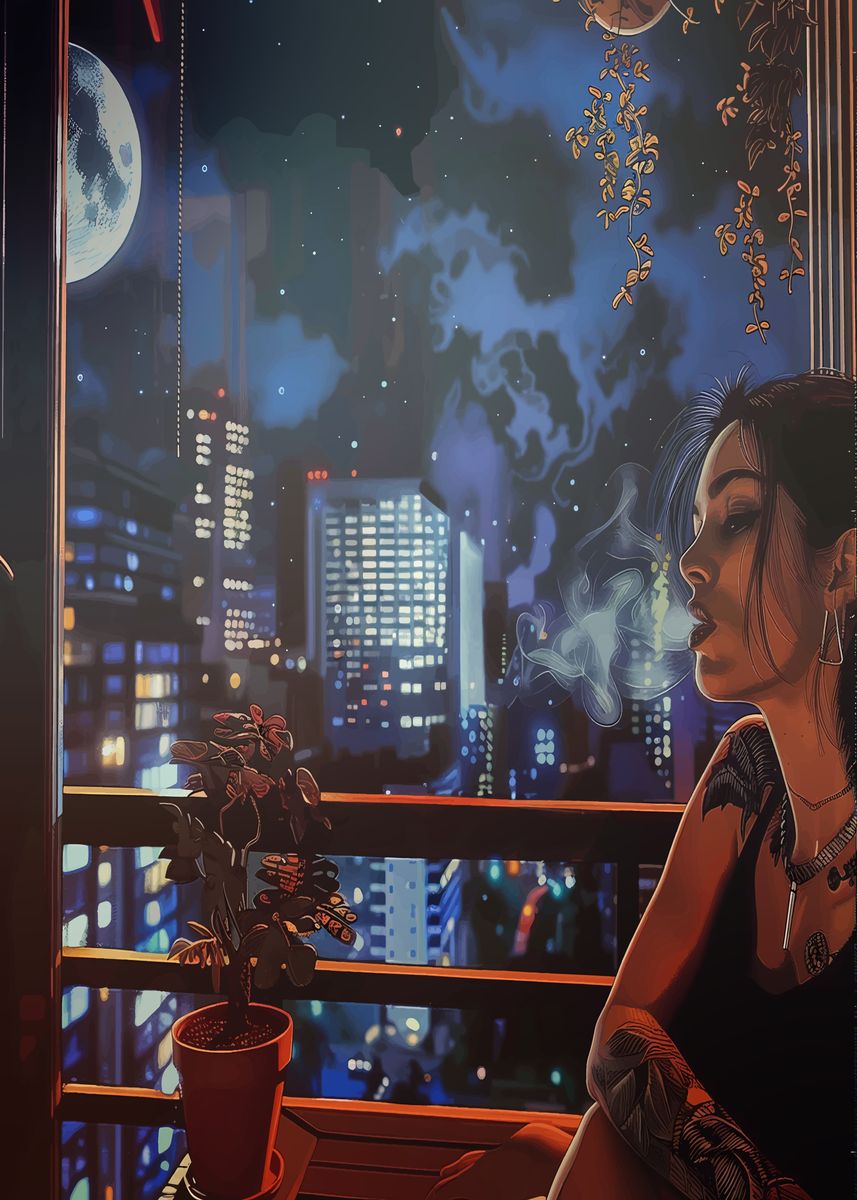 'Girl Smoking out Window' Poster, picture, metal print, paint by Live ...