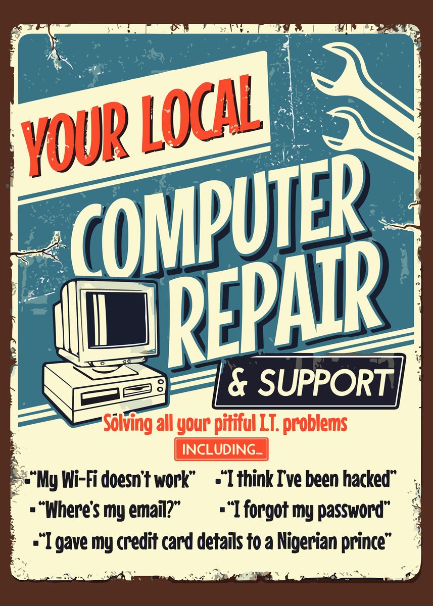 'Funny Tech Support' Poster, picture, metal print, paint by Bee Guts ...