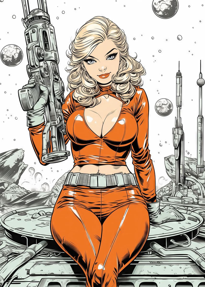 'Sexy Astro Pinup Girl' Poster, picture, metal print, paint by Vizio | Displate