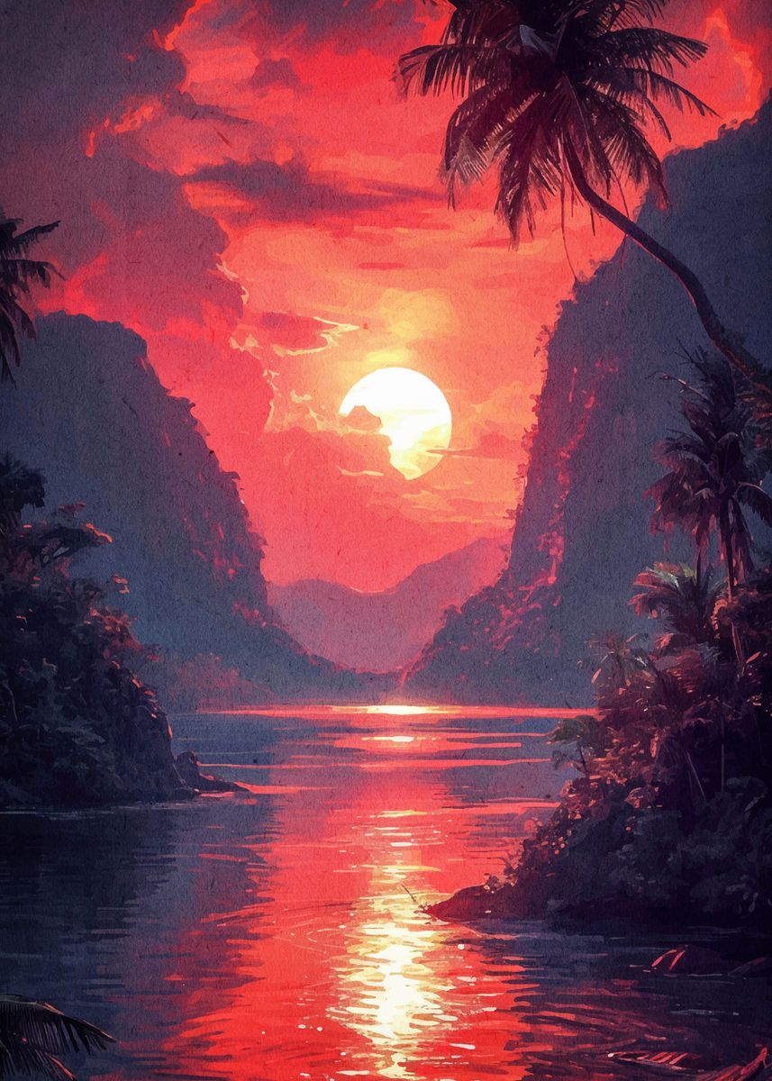 'Sunset Landscape' Poster, picture, metal print, paint by Anime Poster ...